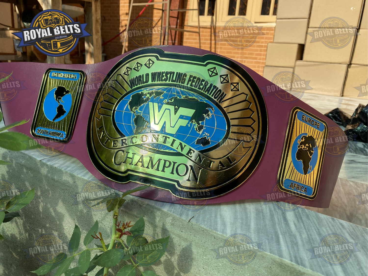 1998 WWf Purple Intercontinental Championship Title Adult Size Brass ...